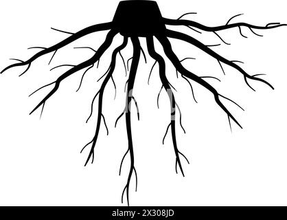 network tree root cartoon. structure foundation, soil water, oxygen ...