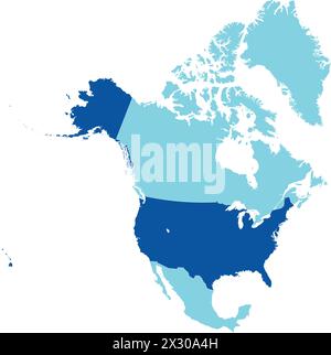 Dark blue map of CANADA inside light blue map of the North American ...