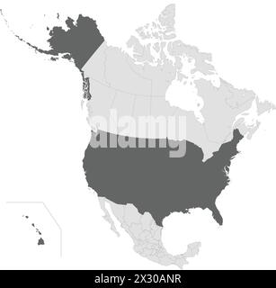 Dark grey map of MEXICO inside light grey map of the North American ...