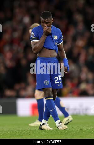Moisés Caicedo of Chelsea looks dejected during the Premier League ...