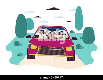 Friends scared by aggressive driving line cartoon flat illustration ...