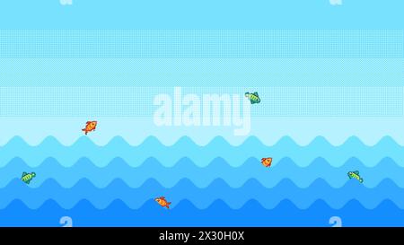 Sea waves pixel art - asset for game. Oceanic surface seamless texture ...