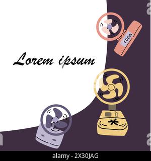Portable electric fan background - banner or poster with text. Vector ...