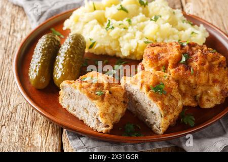 Czech holandsky rizek Schnitzel Breaded Pork served with mashed ...