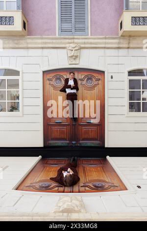 Portrait of Leandro Erlich (artist) in his artwork ‘Batiment’ at the ...