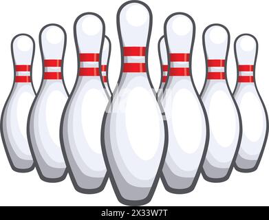 A vector set of bowling pins to play in different situations. Drawing ...