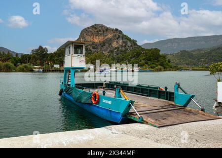 Small car ferry across the River Daylan, at the popular tourist ...