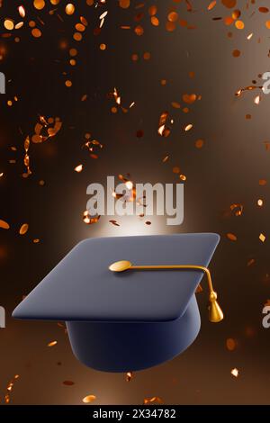 A blue graduation cap with confetti. Graduation, academic achievement ...