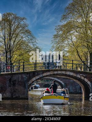 Amsterdam, Netherlands, channel with seven bridges, cityscape of ...
