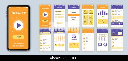 Design of music player interface with album cover frame, buttons, loading bar and sound wave ...