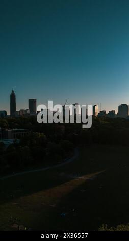 Aerial Panorama view of Atlanta skyline and busy highway shot from ...