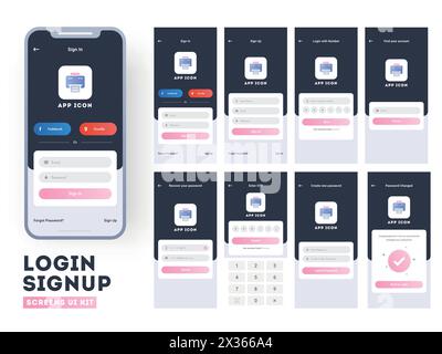 Wireframe UI, UX and GUI Layout with Different Login Screens including Account Sign In, Sign Up ...