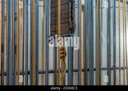 Theater stage rigging with theatrical equipment, lighting, supports ...