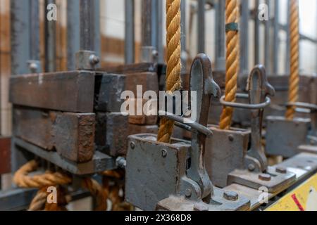 Theater stage rigging with theatrical equipment, lighting, supports ...