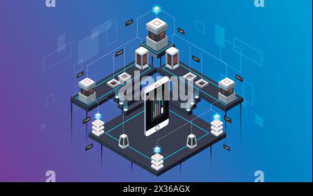 Isometric design concept virtual reality and augmented reality. software development and ...