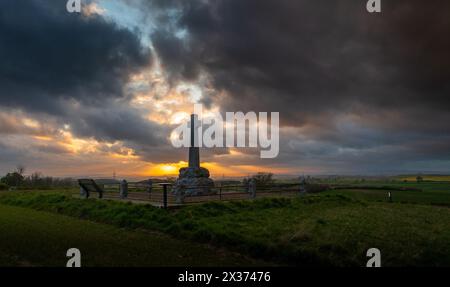 The sun sets over the Battle of Flodden Monument Stock Photo - Alamy