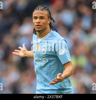 Nathan Ake of Manchester City in the pregame warmup session during the ...
