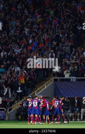 Barcelona, Spain. 16th Apr, 2024. Raphina (FC Barcelona) kicks the ball ...