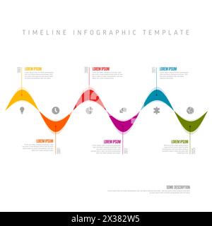Color vertical timeline with wavy curves template on white background ...