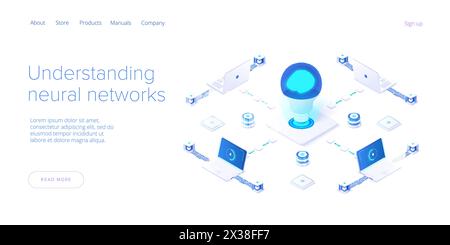Isometric artificial intelligence. Neuronet or ai technology background ...