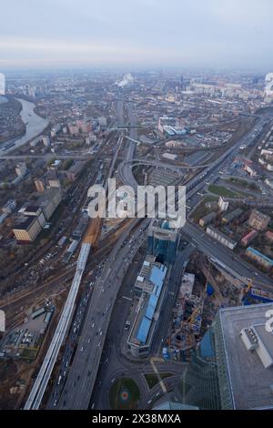 above view of Third Ring Road and Railway Central Circle in Moscow city ...