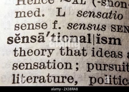 Word sensationalism on dictionary page, macro close-up Stock Photo - Alamy