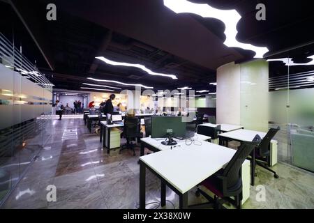MOSCOW - OCT 20, 2016: People in hall in Empire tower in Moscow city ...
