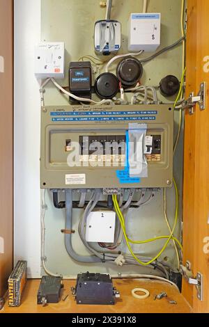 An electrical junction box with circuit breakers and fuses Stock Photo ...