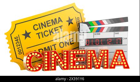 Cinema signboard from golden light bulb letters, retro glowing font. 3D ...
