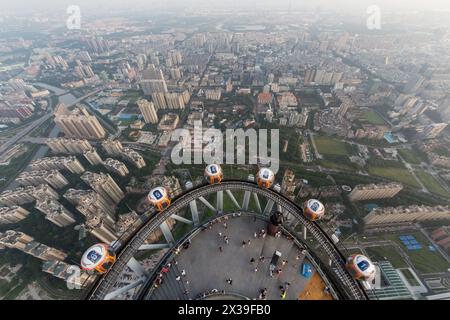 GUANGZHOU, CHINA - AUG 21, 2015: Observation deck of Canton Tower, This ...