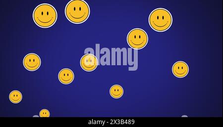 Image of multiple smiley face emojis floating against green background ...