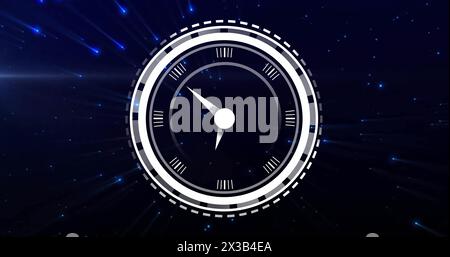 Image of digital clock in loading circles with lens flare moving ...