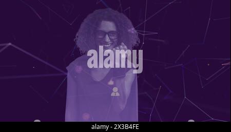 Image of woman dressed as superhero with network of connections on ...