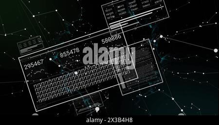 Image of changing numbers and connected dots over map against dancer jumping in background Stock ...