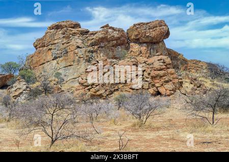 Landscape with kopje, or rocky outcrop, Mashatu Game Reserve, Botswana ...