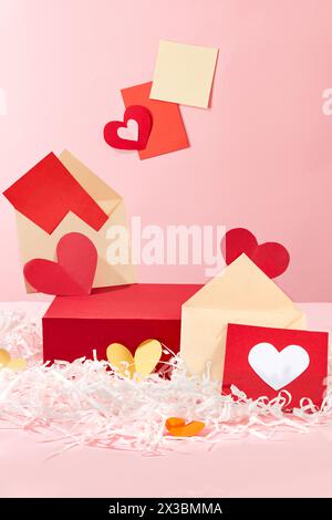 Heart-shaped note papers with blank to-do list on color background ...