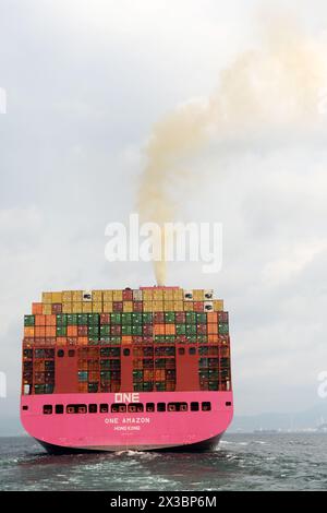 The One Amazon container ship heading to the port of Hong Kong Stock ...