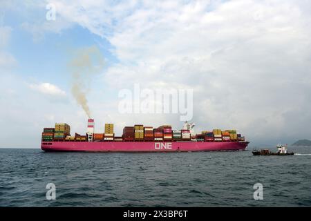 The One Amazon container ship heading to the port of Hong Kong Stock ...