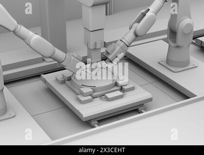 Semiconductor Silicon Wafer Probe testing process. 3D rendering image ...