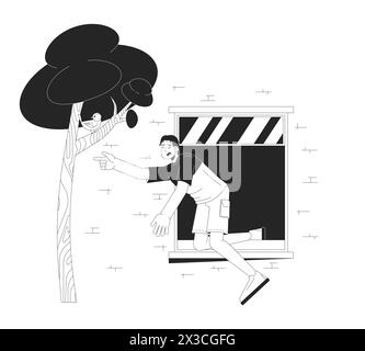 Careless asian man falling of window 2D linear cartoon character Stock ...