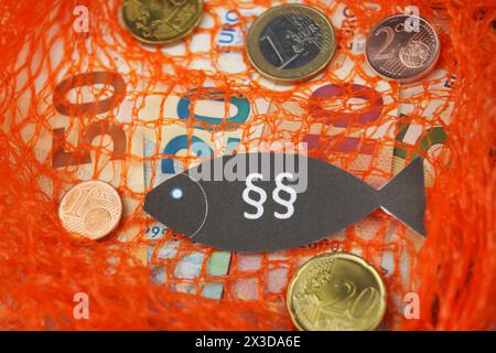fishing net and fish shape with paragraphs, symbol for fishing quota ...