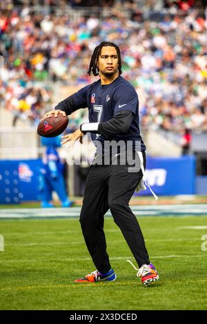Houston Texans quarterback C.J. Stroud (7) walks to a practice field during NFL football ...