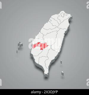 Chiayi County division highlighted in red on a grey Taiwan 3d map Stock ...
