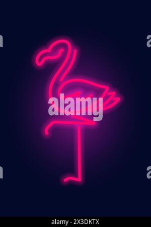 Fashion flamingo, neon sign. Night bright signboard, Glowing light bird ...