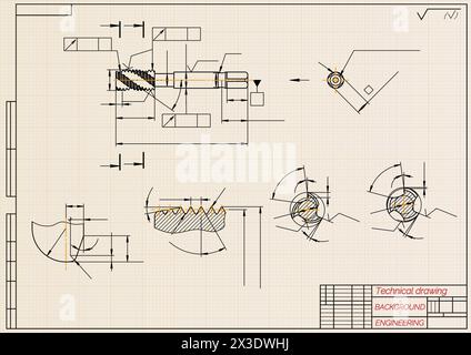 Mechanical engineering drawings on light background. Tap tools, borer ...