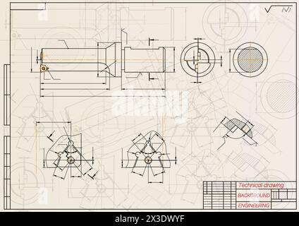 Mechanical engineering drawings on light background. Tap tools, borer ...