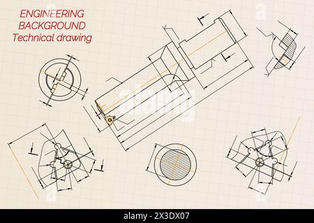 Mechanical engineering drawings on light background. Tap tools, borer ...