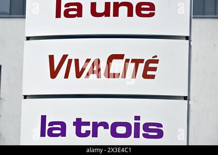 Illustration shows a board with the name of RTBF's channels La Une and ...