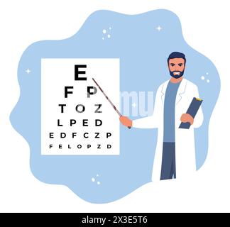 Ophthalmology doctor standing near eye test chart. Ophthalmic table for ...
