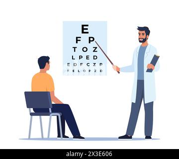 Ophthalmology doctor standing near eye test chart. Ophthalmic table for ...